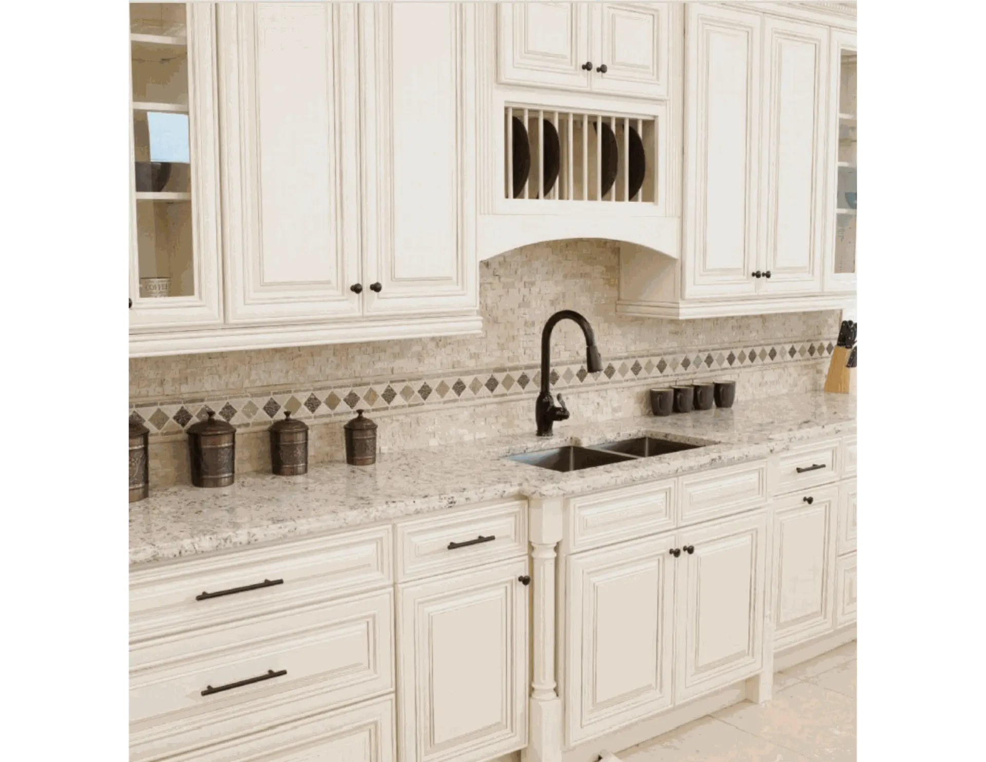 Charleston White Cabinets | Creamy Raised Panel Kitchen Cabinets in Or